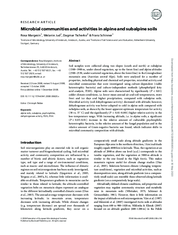 (PDF) Microbial communities and activities in alpine and subalpine soils