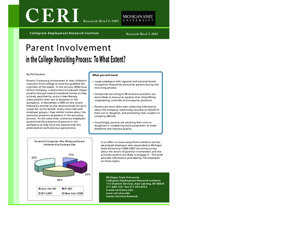 (PDF) Parent Involvement in the College Recruiting Process: To What ...