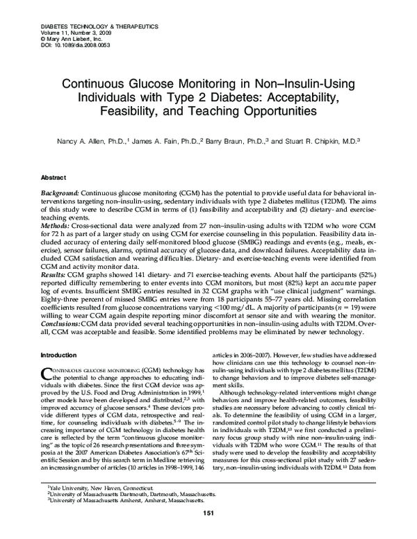 Pdf Continuous Glucose Monitoring In Non Insulin Using Individuals