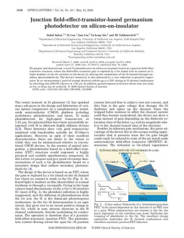 Junction field-effect-transistor-based germanium photodetector on ...