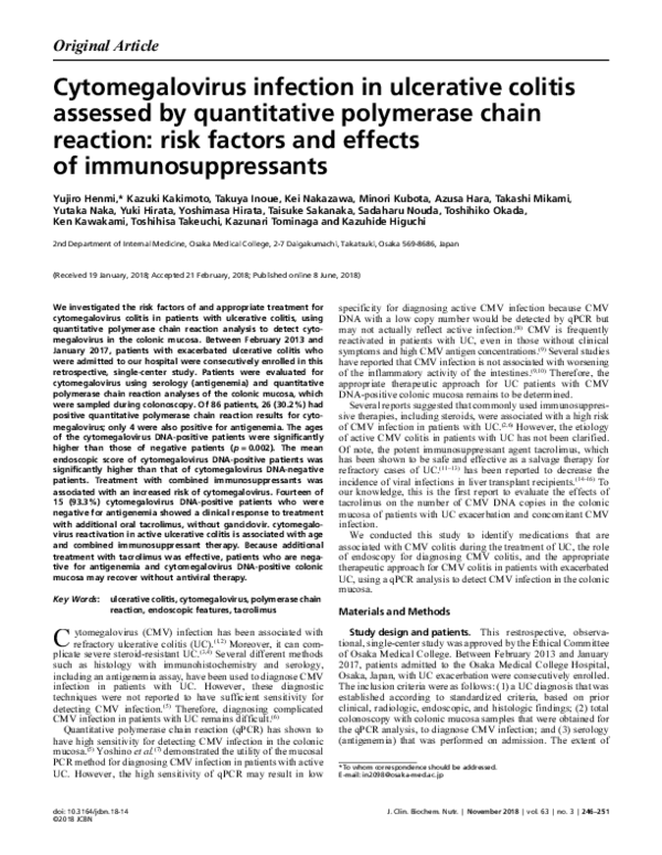 (PDF) Cytomegalovirus infection in ulcerative colitis: A prospective ...