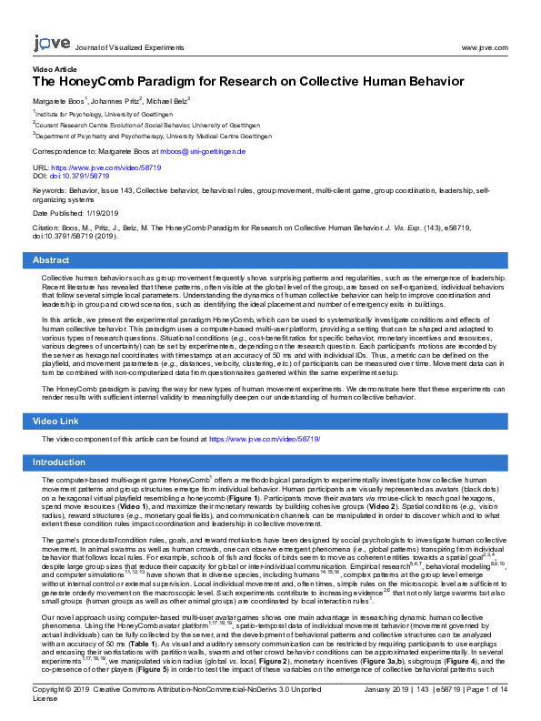 (PDF) The HoneyComb Paradigm for Research on Collective Human Behavior