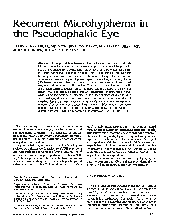 (PDF) Recurrent Microhyphema in the Pseudophakic Eye