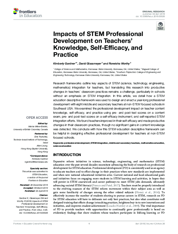 (PDF) Impacts of STEM Professional Development on Teachers' Knowledge ...