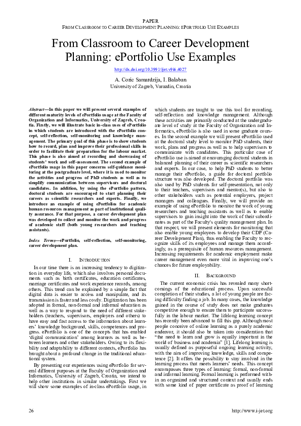 (PDF) From Classroom to Career Development Planning: Eportfolio Use ...