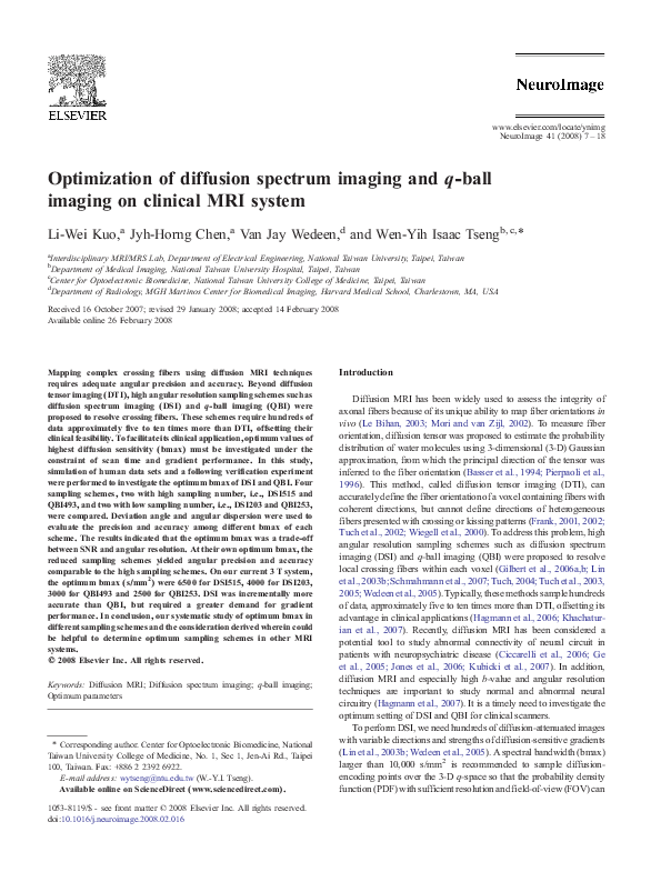 (PDF) Optimization of diffusion spectrum imaging and q-ball imaging on ...