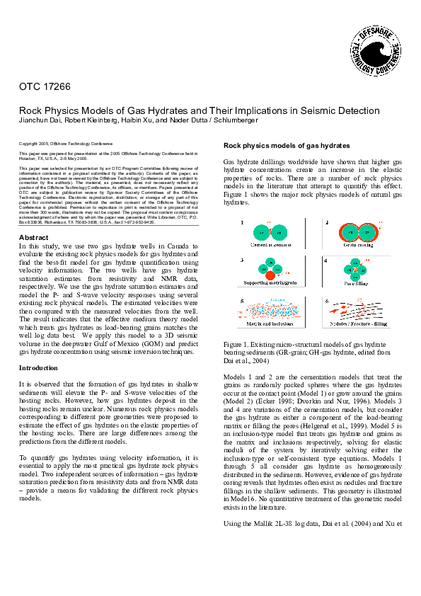 (PDF) Rock Physics Models Of Gas Hydrates And Their Implications In ...