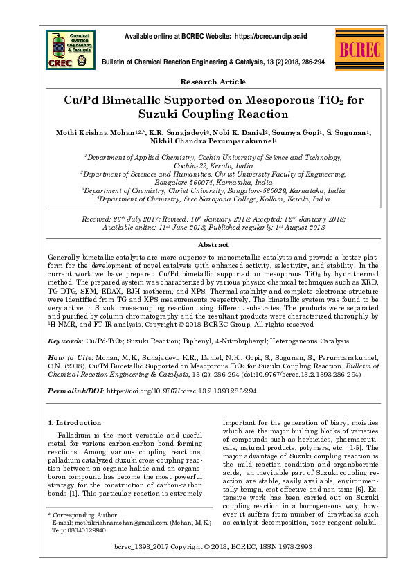 (PDF) Cu/Pd Bimetallic Supported on Mesoporous TiO2 for Suzuki Coupling ...