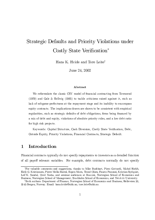 (PDF) Strategic defaults and priority violations under costly state ...