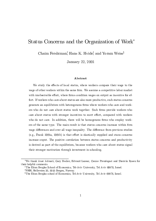 (PDF) Status Concerns and the Organization of Work