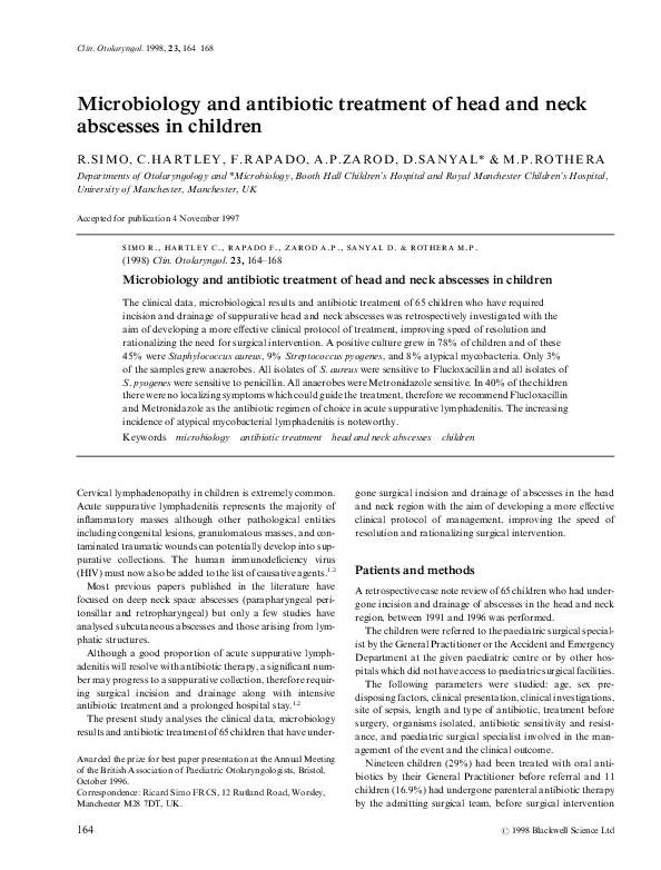 (PDF) Microbiology and antibiotic treatment of head and neck abscesses ...