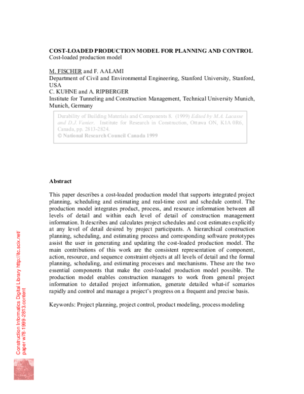 (PDF) COST-LOADED PRODUCTION MODEL FOR PLANNING AND CONTROL Cost-loaded ...