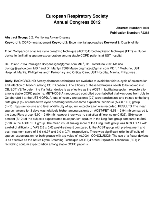 (PDF) Comparison of active cycle breathing technique (ACBT)/forced ...