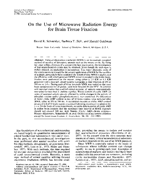 (PDF) On the Use of Microwave Radiation Energy for Brain Tissue Fixation
