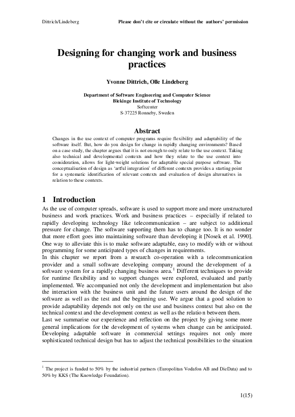 (PDF) Designing for changing work and business practices