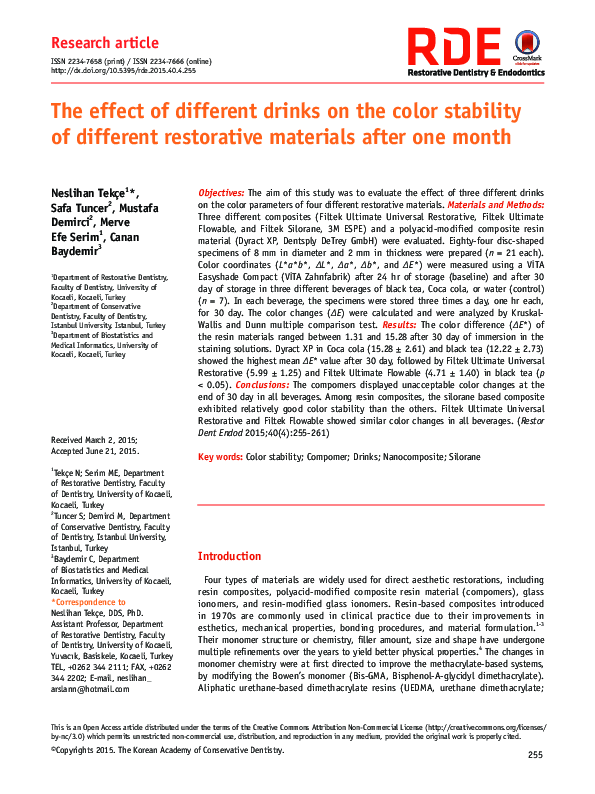 (PDF) The effect of different drinks on the color stability of ...