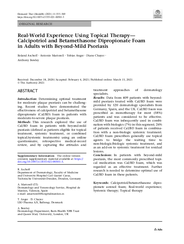 (PDF) Real-World Experience Using Topical Therapy—Calcipotriol and ...