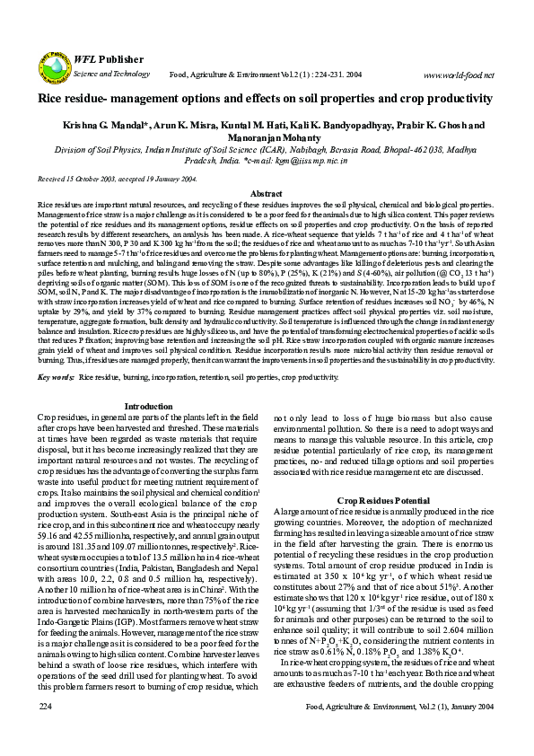 (PDF) Rice residue-management options and effects on soil properties ...