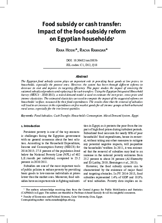 (PDF) Food Subsidy or Cash Transfer: Impact of the Food Subsidy Reform ...