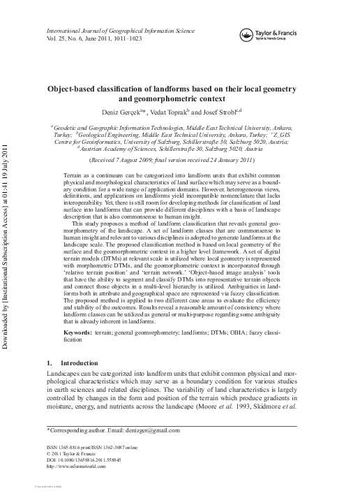 Pdf 2011 Abst Ijgis Object Based Classification Of Landforms Based On