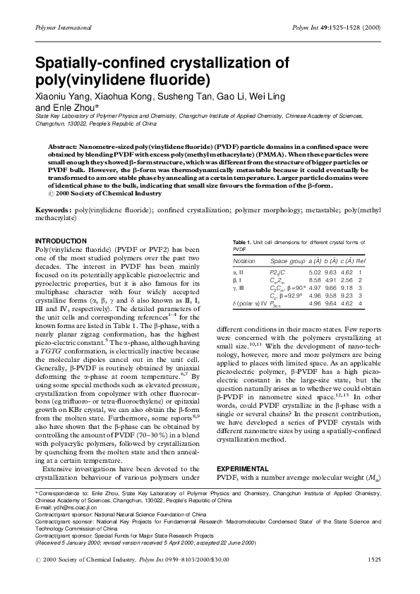 (PDF) Spatially-confined crystallization of poly(vinylidene fluoride)