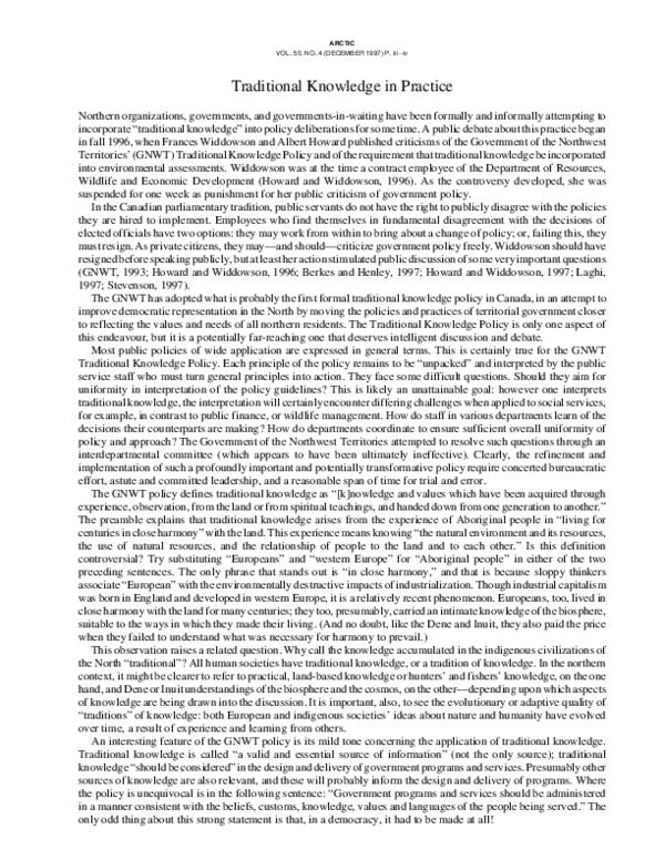 (PDF) Traditional Knowledge In Practice