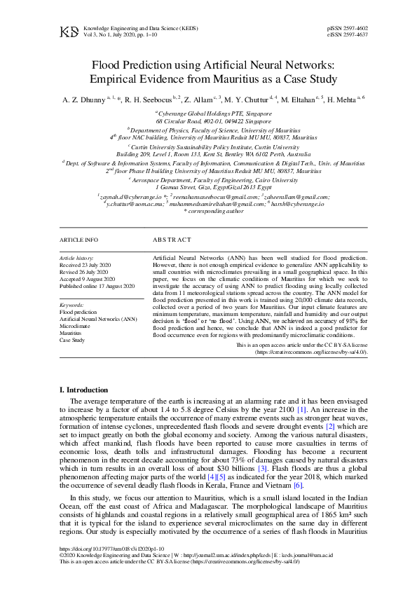 (PDF) Flood Prediction using Artificial Neural Networks: Empirical Evidence from Mauritius as a ...