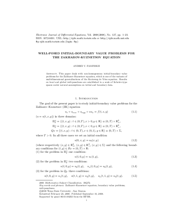 Pdf Well Posed Initial Boundary Value Problems For The Zakharov