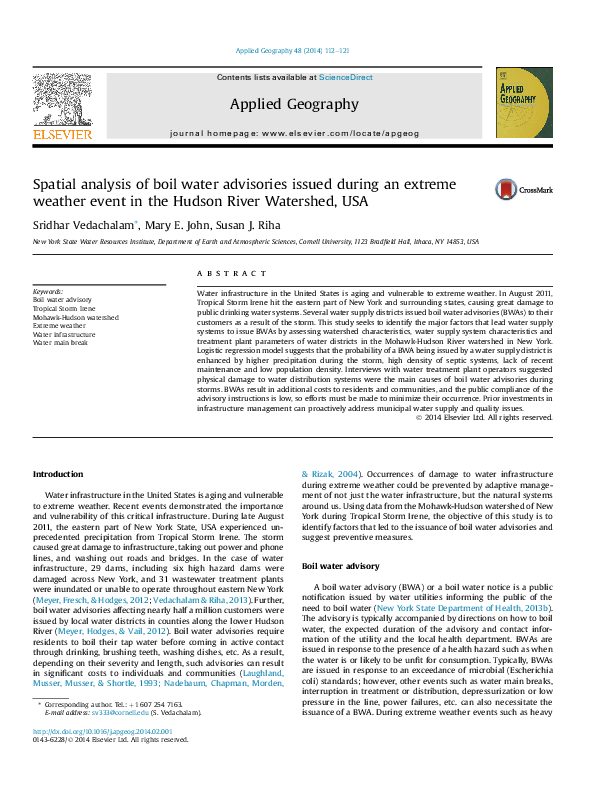 (PDF) Spatial analysis of boil water advisories issued during an ...