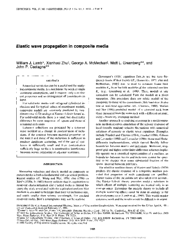 Pdf Elastic Wave Propagation In Composite Media