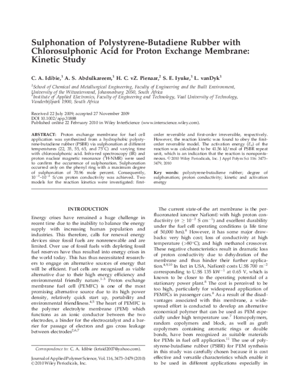 (PDF) Sulphonation of polystyrene-butadiene rubber with chlorosulphonic ...