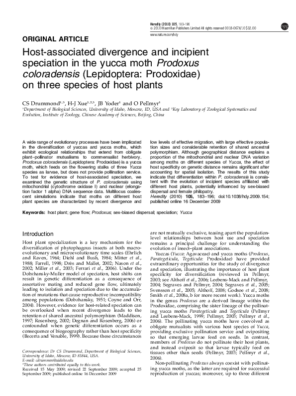 (PDF) Host-associated divergence and incipient speciation in the yucca ...