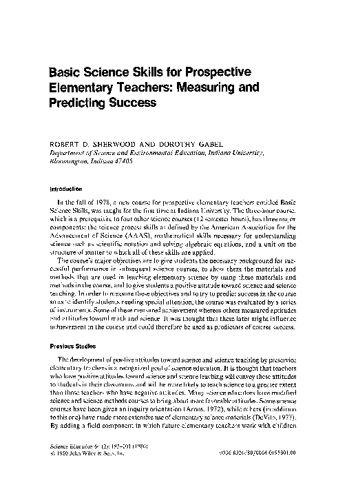 (PDF) Basic science skills for prospective elementary teachers ...