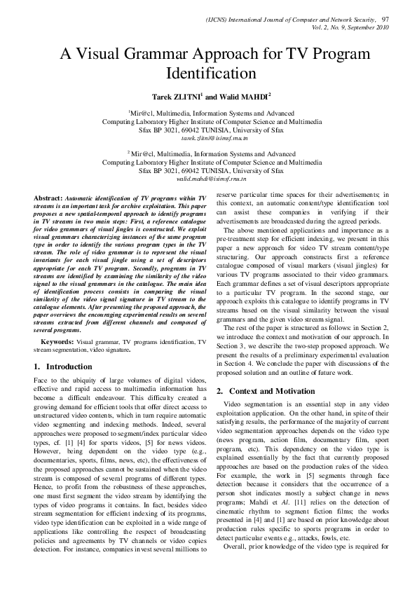 (PDF) A visual grammar approach for TV program identification