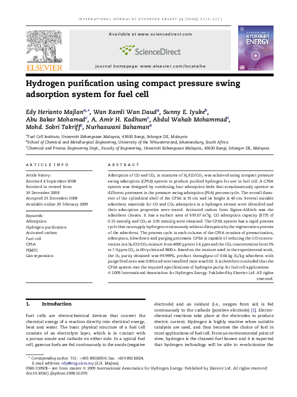 (PDF) Hydrogen purification using compact pressure swing adsorption ...