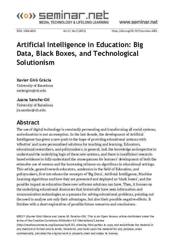 (PDF) Artificial Intelligence in Education