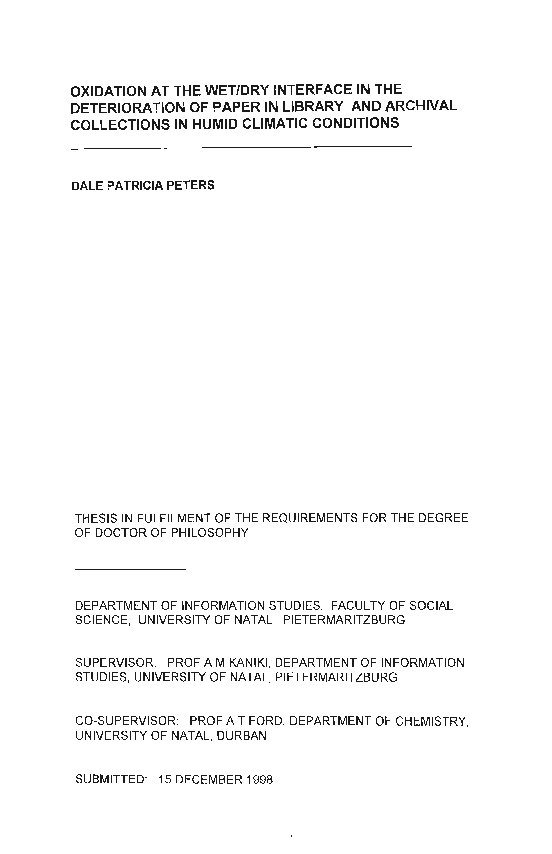 (PDF) Oxidation at the wet/dry interface in the deterioration of paper ...