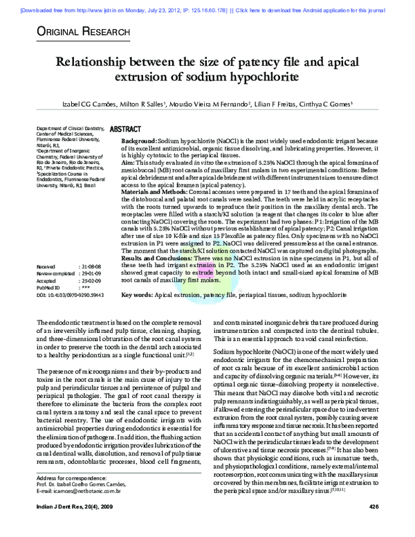 (PDF) Relationship between the size of patency file and apical ...