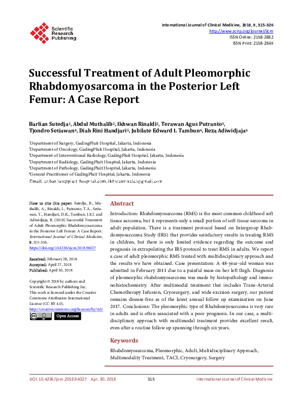 (PDF) Successful Treatment of Adult Pleomorphic Rhabdomyosarcoma in the ...