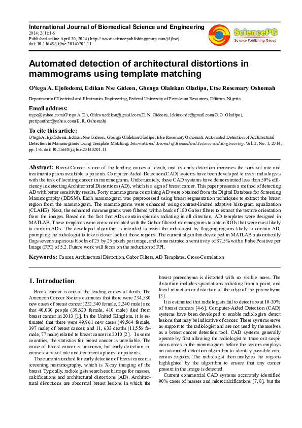(PDF) Automated Detection of Architectural Detection in Mammograms ... (PDF) Automated Detection of Architectural Detection in Mammograms ...