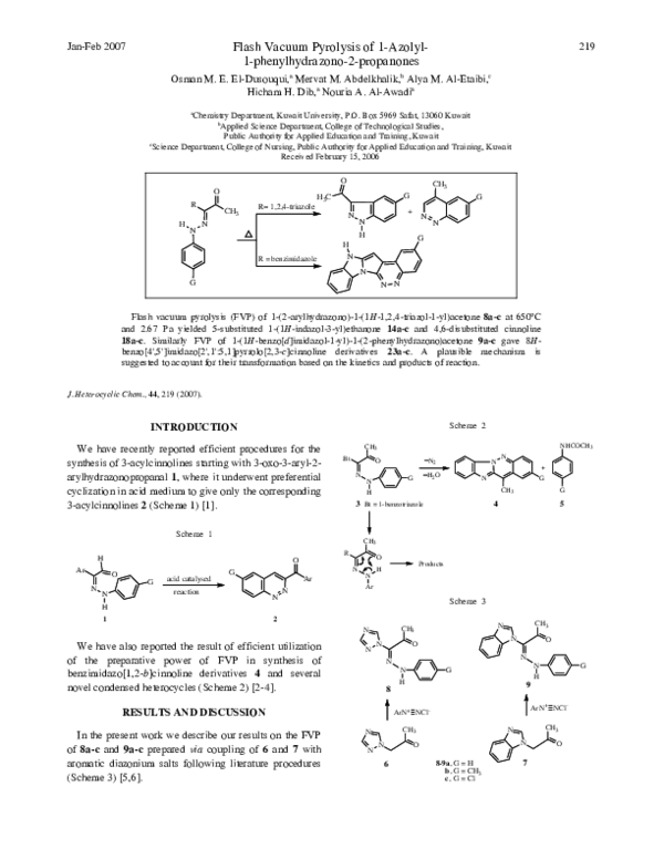(PDF) Flash vacuum pyrolysis of 1-azolyl-1-phenylhydrazono-2-propanones