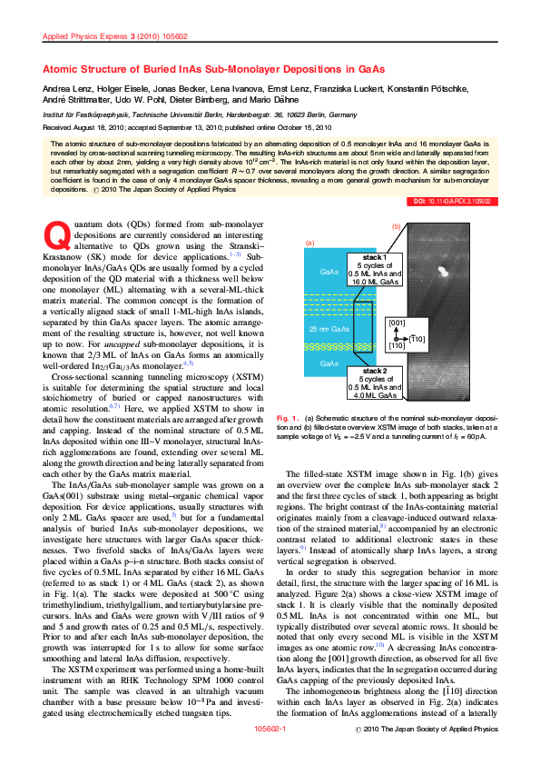 (PDF) Atomic Structure of Buried InAs Sub-Monolayer Depositions in GaAs