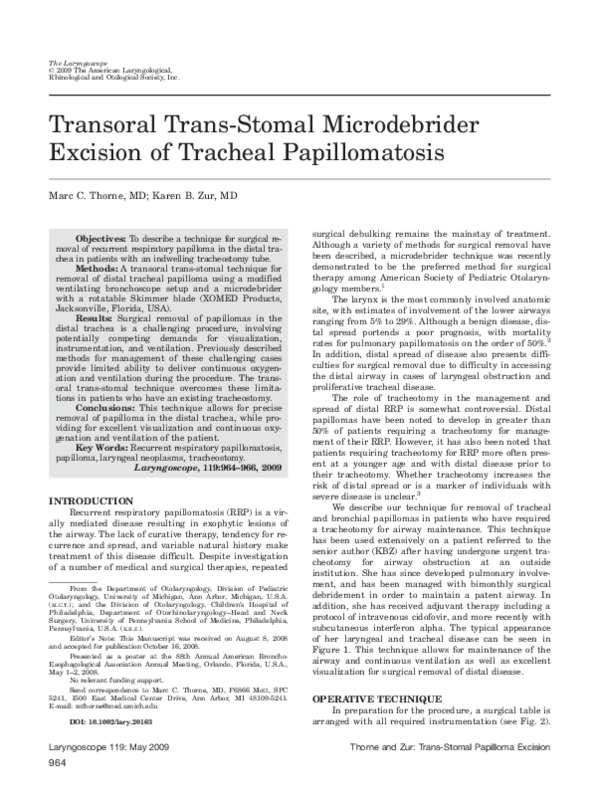 (PDF) Transoral trans-stomal microdebrider excision of tracheal ...