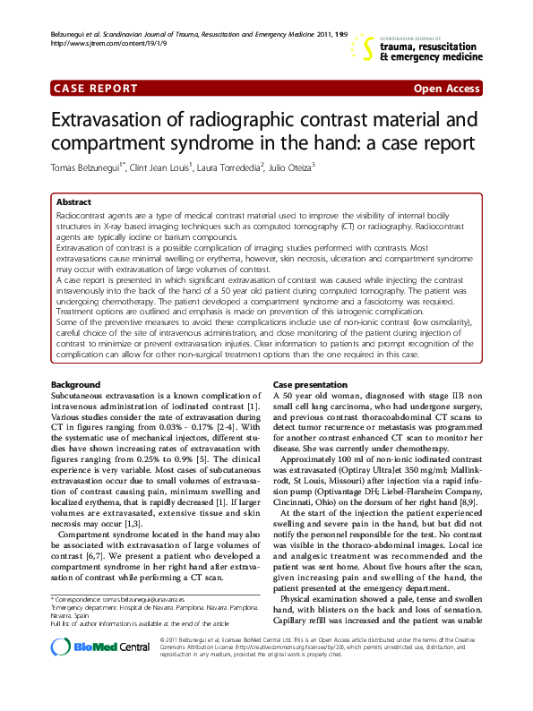 (PDF) Extravasation of radiographic contrast material and compartment ...