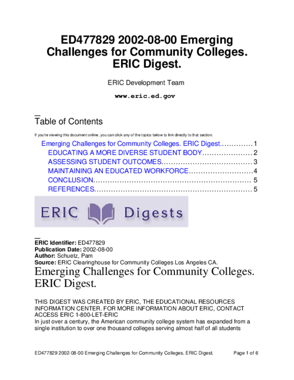 (PDF) Emerging Challenges for Community Colleges. ERIC Digest