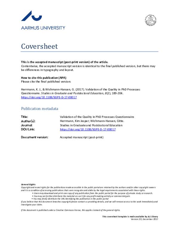 (PDF) Validation of the quality in PhD processes questionnaire