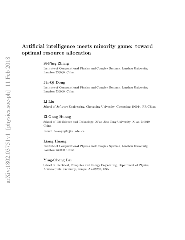 (PDF) Reinforcement learning meets minority game: Toward optimal resource allocation
