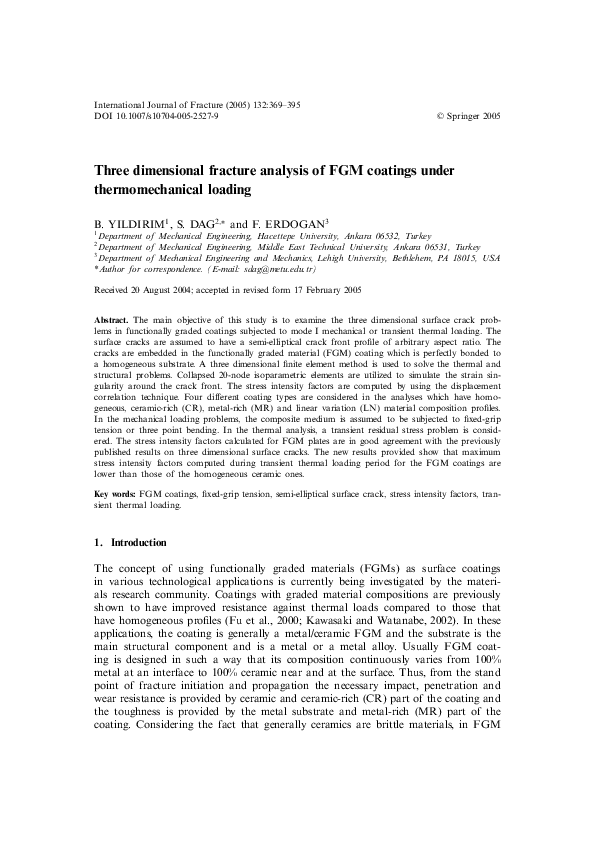 (PDF) Three Dimensional Fracture Analysis of FGM Coatings under Thermo Mechanical Loading