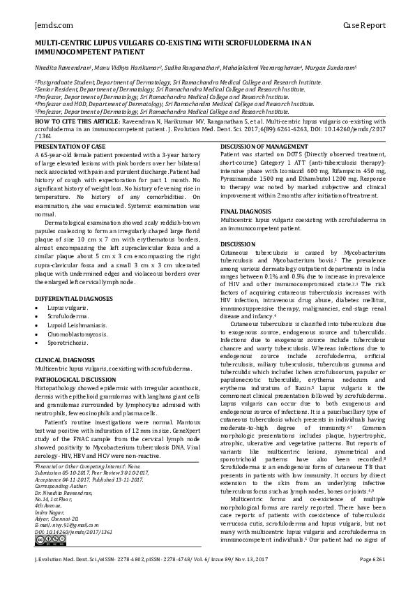 (PDF) Multi-Centric Lupus Vulgaris Co-Existing with Scrofuloderma in an ...