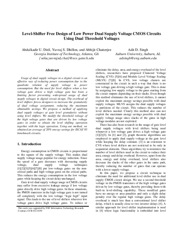 (PDF) Level-shifter free design of low power dual supply voltage CMOS ...